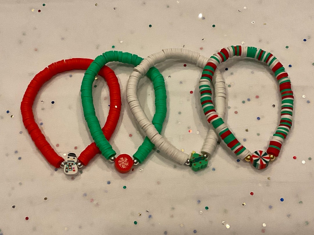 Christmas Charm Bracelets, Handmade Beaded Bracelets, Set of Festive ...