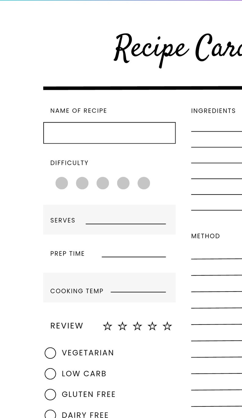Blank Printable Recipe Card Template, Recipe Template, Fill Out ...