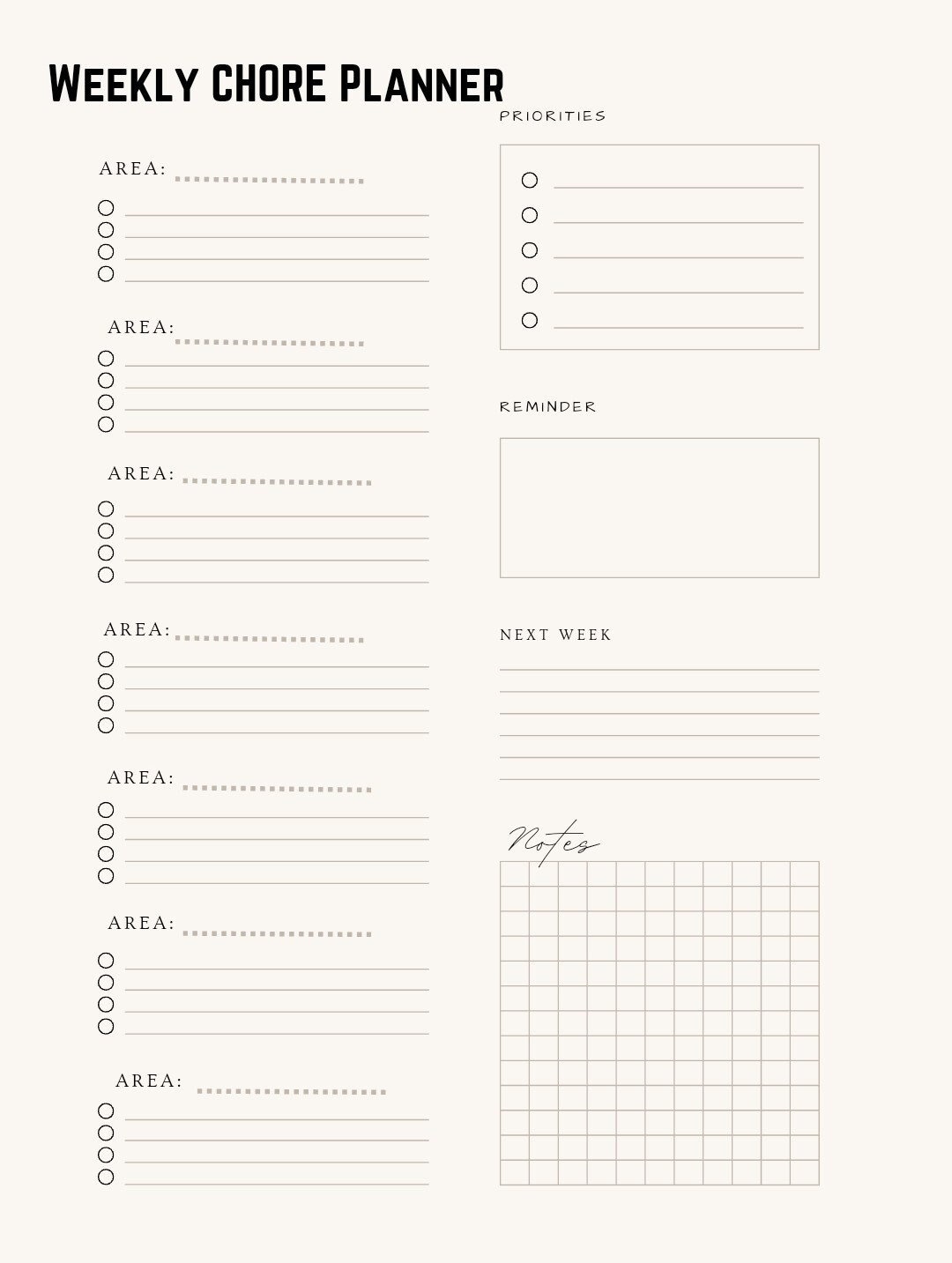 Printable Weekly Chore Chart,household Chores Checklist,weekly Chore ...