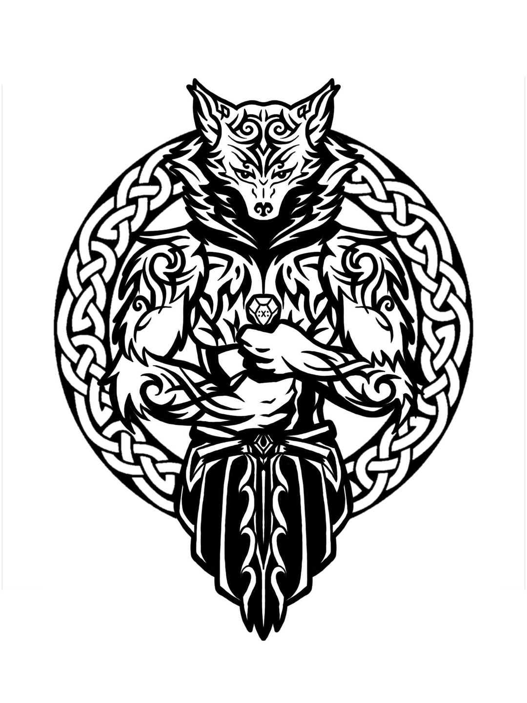 Celtic Wolf With Flaming Sword, Black and White Digital Print - Etsy