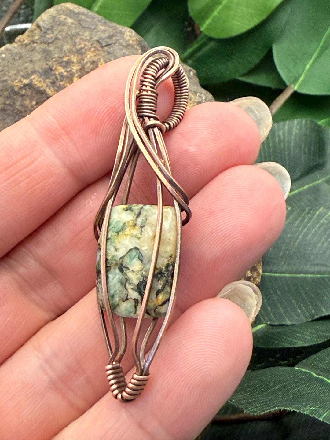 Rectangle Stone in Spear Shaped Cage Made Out of Copper Wire - Etsy