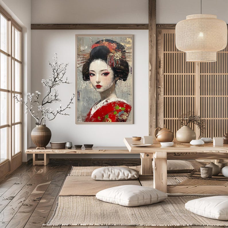 Geisha Printable Oil Painting, Vintage Oil Painting, Japanese Oil ...