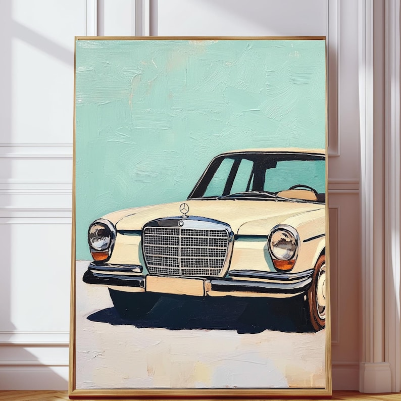 Vintage Benz Printable Oil Painting, Vintage Printable Painting, Car ...