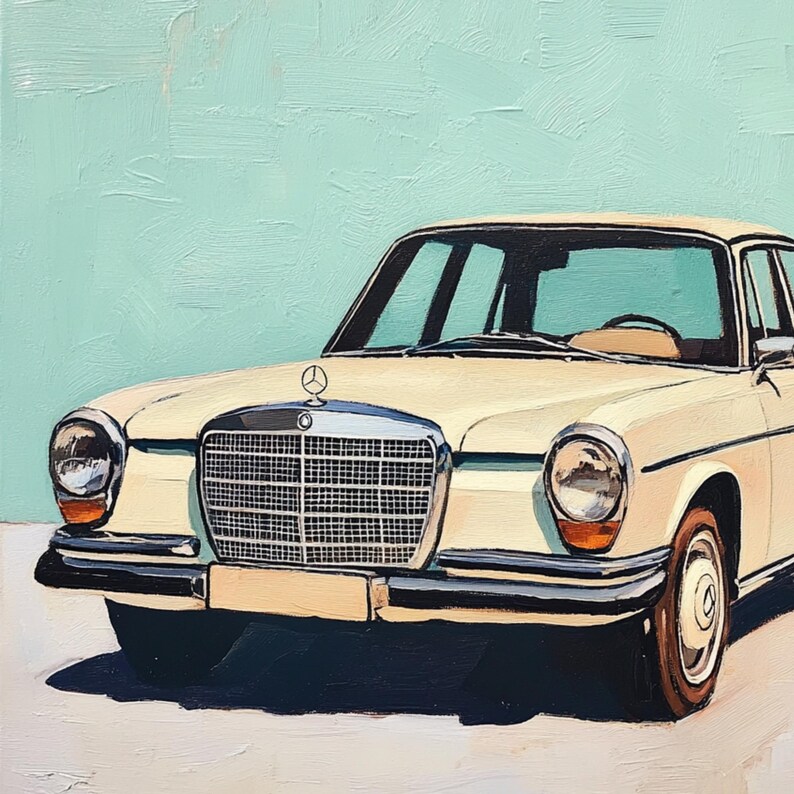 Vintage Benz Printable Oil Painting, Vintage Printable Painting, Car ...
