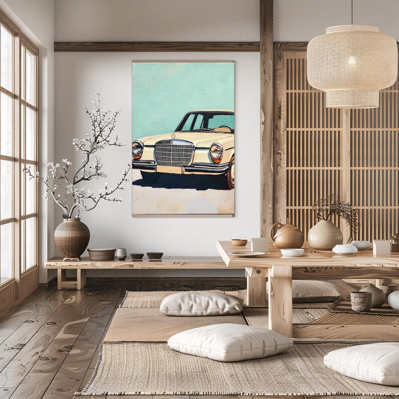 Vintage Benz Printable Oil Painting, Vintage Printable Painting, Car ...