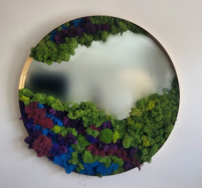 Round Moss Wall Art Mirror I Gold Frame I Asymmetrical Design - Etsy