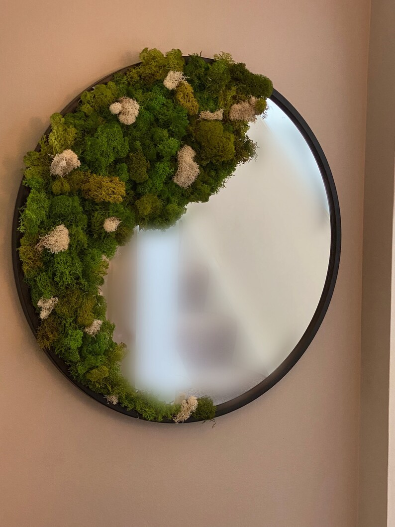 Round Living Wall Moss Mirror I Real Reindeer Moss Round Mirror I ...