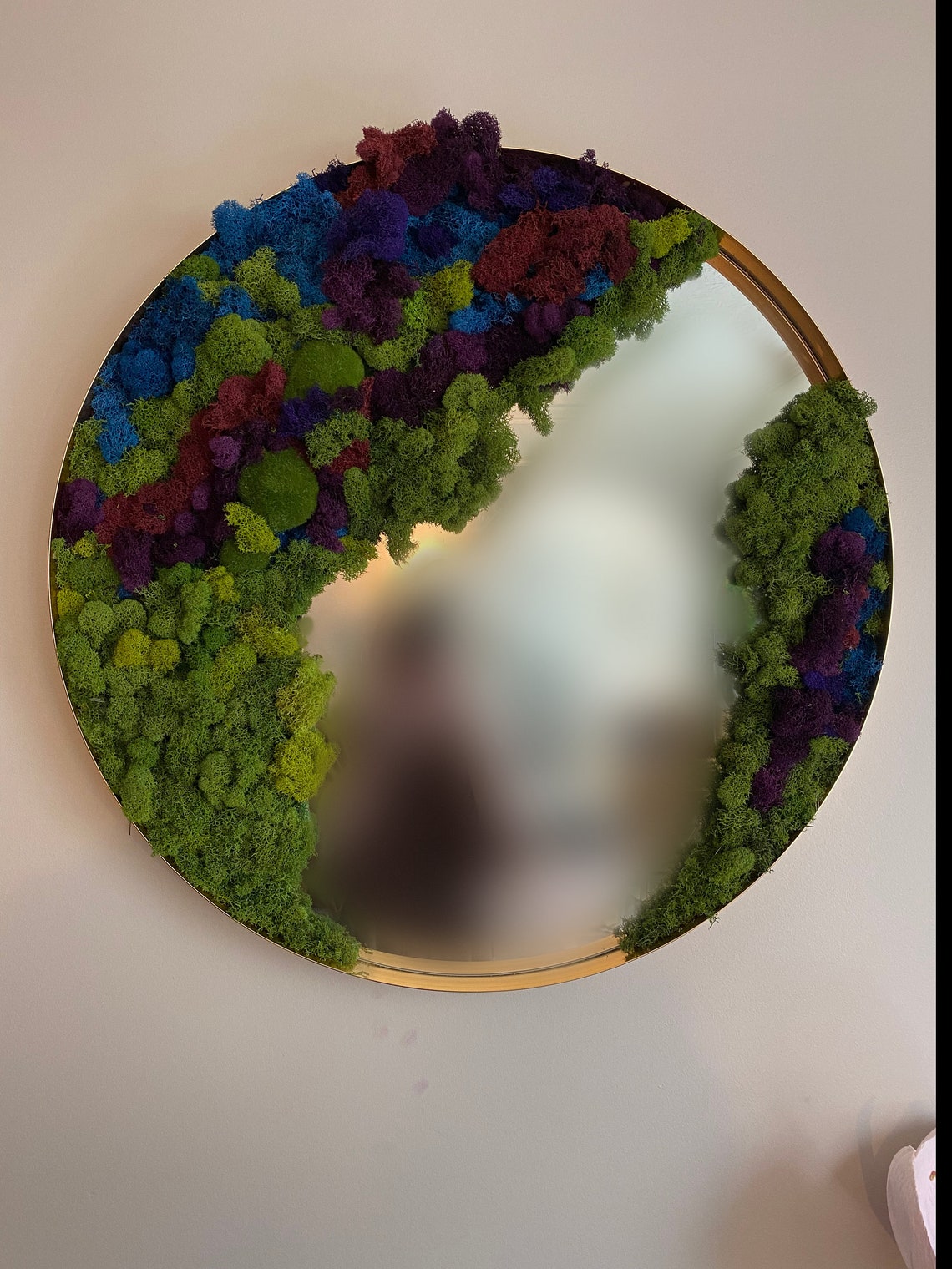 Round Moss Wall Art Mirror I Gold Frame I Asymmetrical Design - Etsy