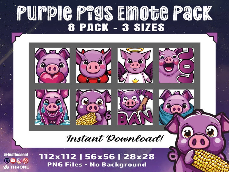 Twitch Emotes - Purple Pigs Emote Pack (digital Download) - Etsy