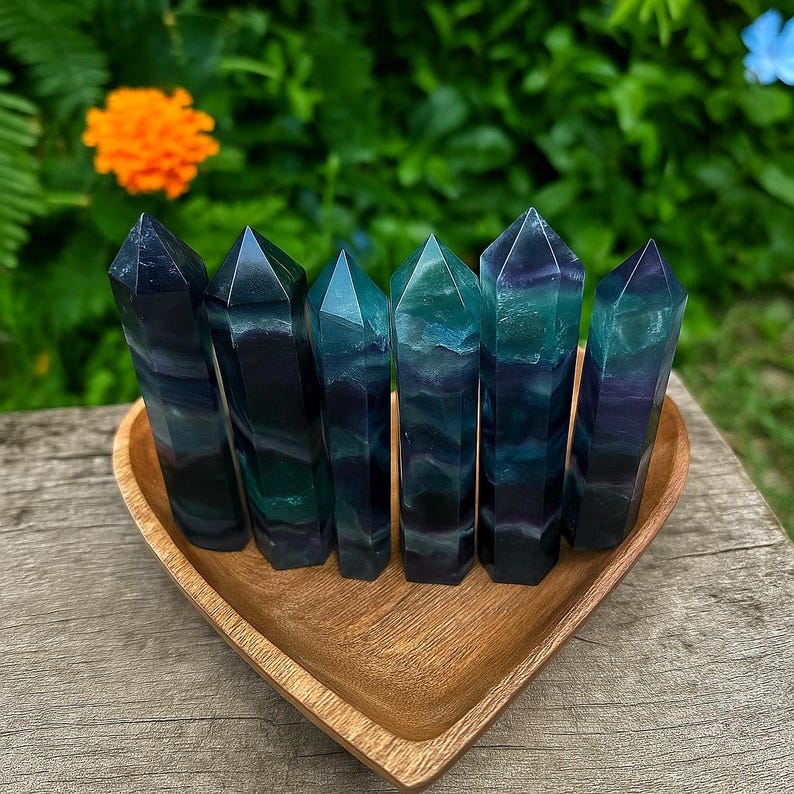 Rainbow Fluorite Crystal Point Tower ,natural Stone Obelisk Wand, Aura ...