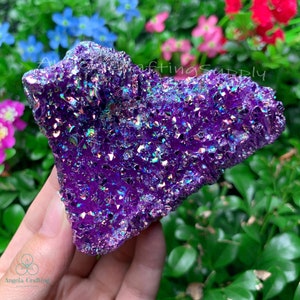 Purple Aura Quartz Cluster, Rainbow Aura Energy Crystal Cluster ...