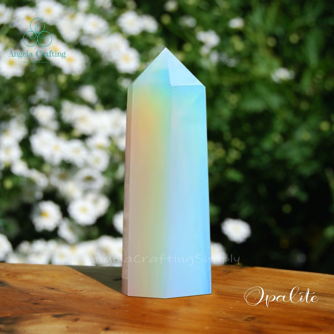 Opalite Crystal Obelisk Tower Points, Hand Carved Crystal Reiki Gemstone Tower Wand, Mineral ...