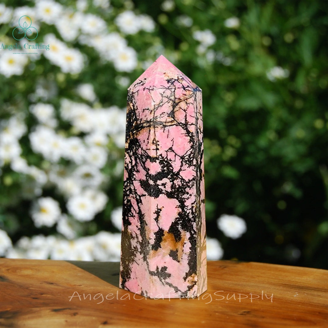 Rhodonite Tower Point Obelisk Wand, Natural Stone Healing Crystal ...