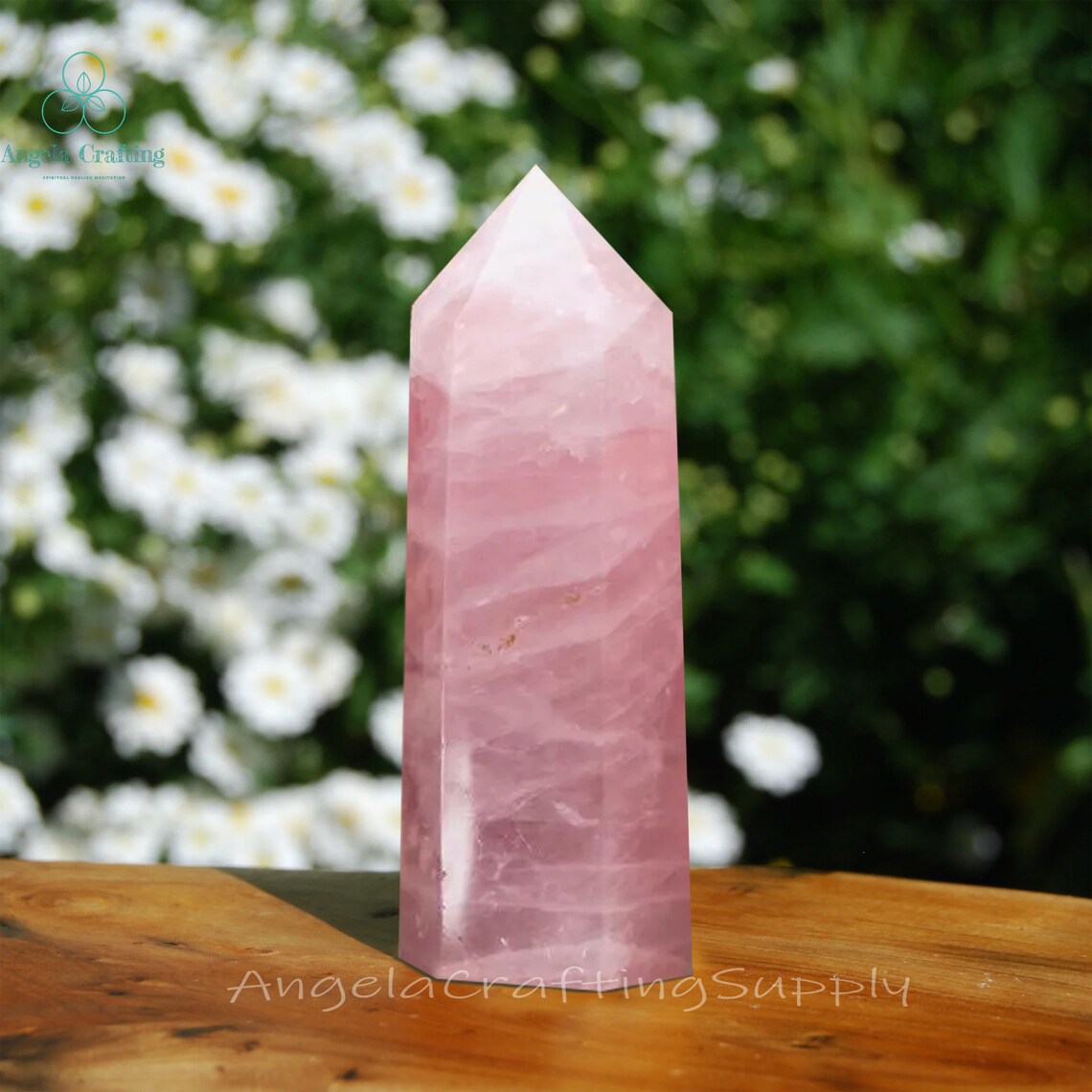 Rose Quartz Crystal Point Tower, Natural Gemstone Quartz Obelisk Wand ...
