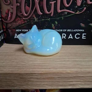 Opalite Cat Statue, Natural Stone Sleeping Kitten Figurine, Hand-carved ...