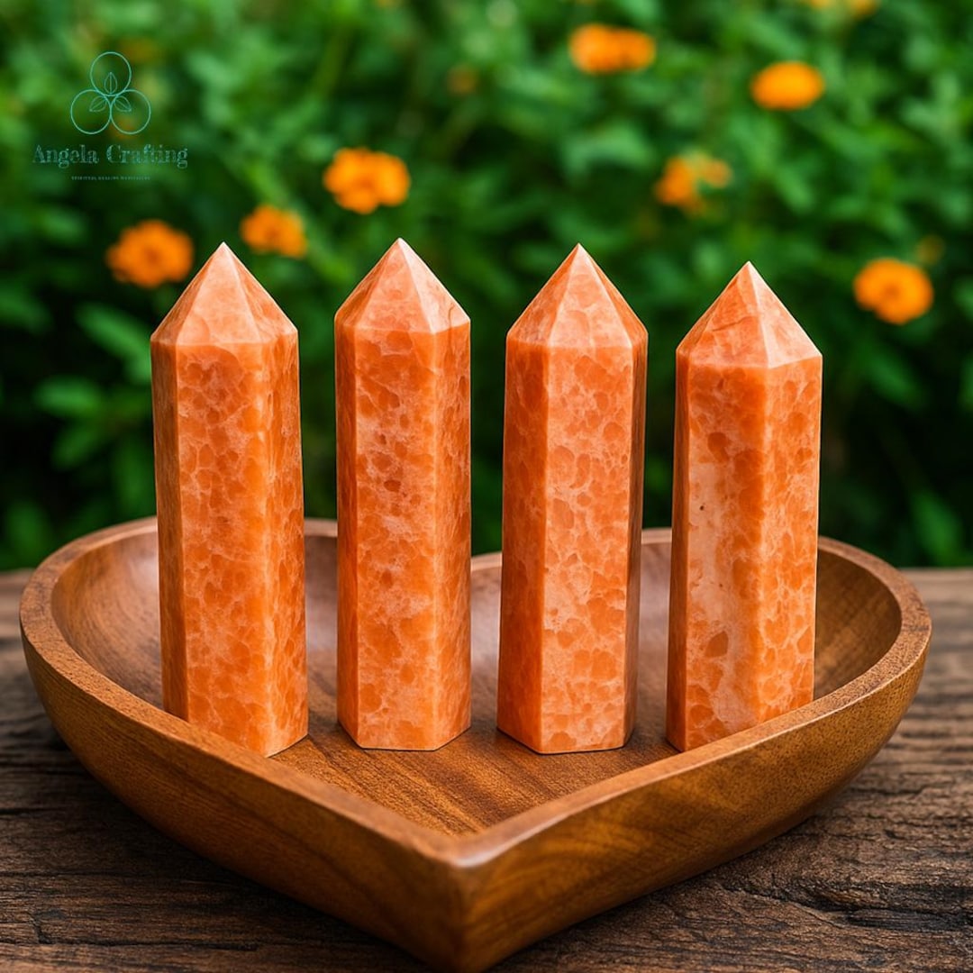 Orange Sunstone Tower Points Obelisk Wand, Natural Crystals Mineral Specimens, Sacral Chakra ...