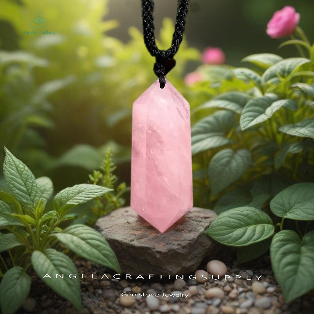 Rose Quartz Crystal Necklace, Natural Gemstone Double Points Pendant ...
