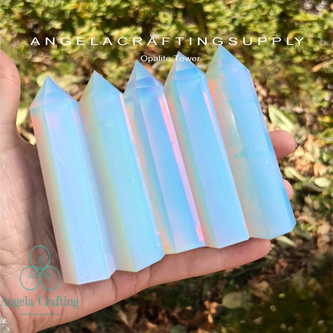 Opalite Crystal Obelisk Tower Points, Hand Carved Healing Crystal Reiki Gemstone Tower Wand ...