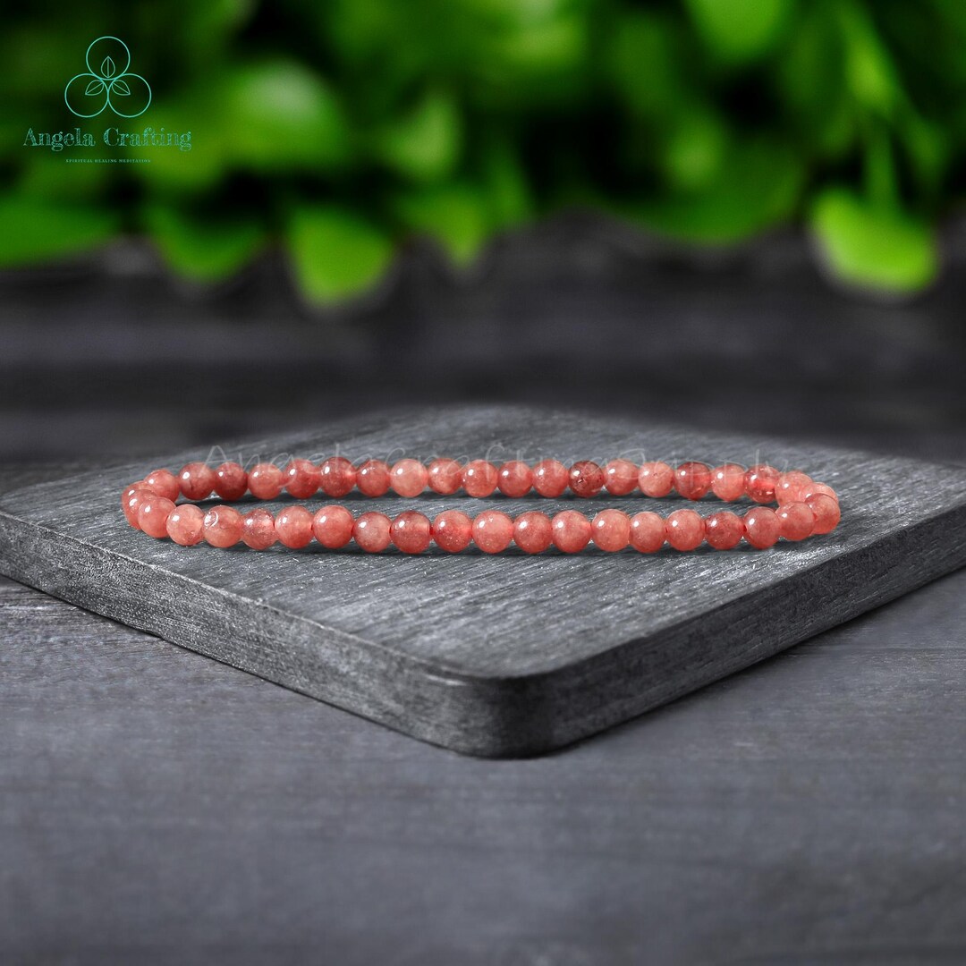 4MM Natural Stone Strawberry Quartz Bracelet, Delicate Strawberry Quartz Bracelet, Crystal ...