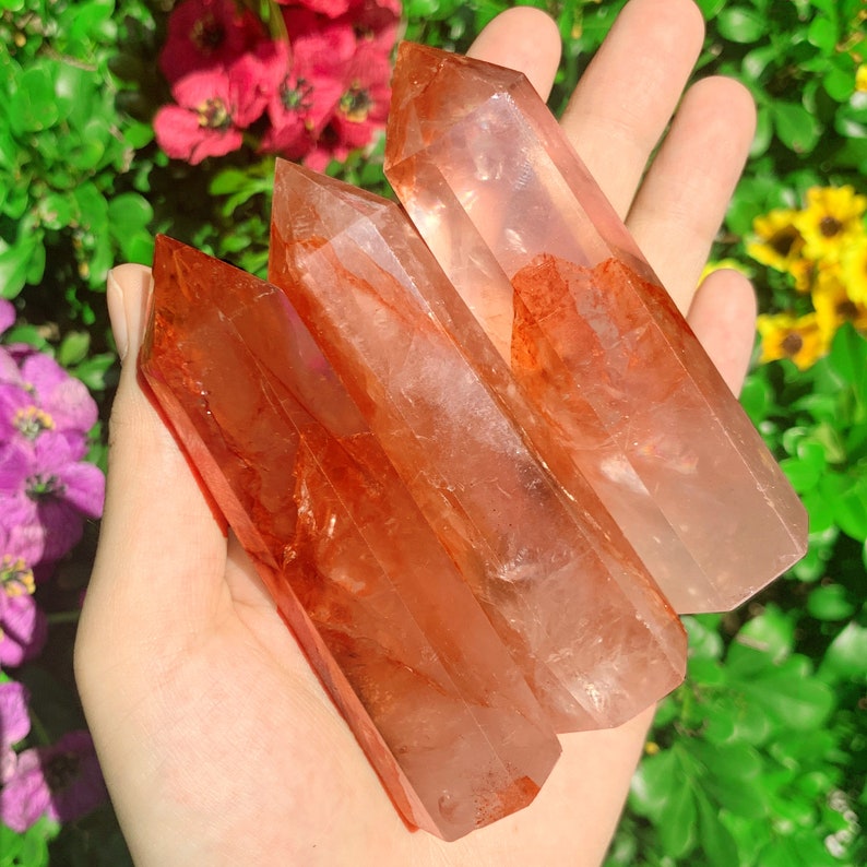 Fire Quartz Crystal Point Tower, Natural Gemstone Hematoid Obelisk Wand ...