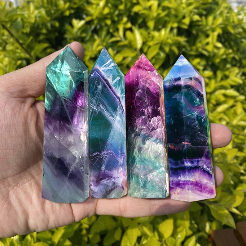 Rainbow Fluorite Crystal Point Tower ,natural Stone Obelisk Wand, Aura ...