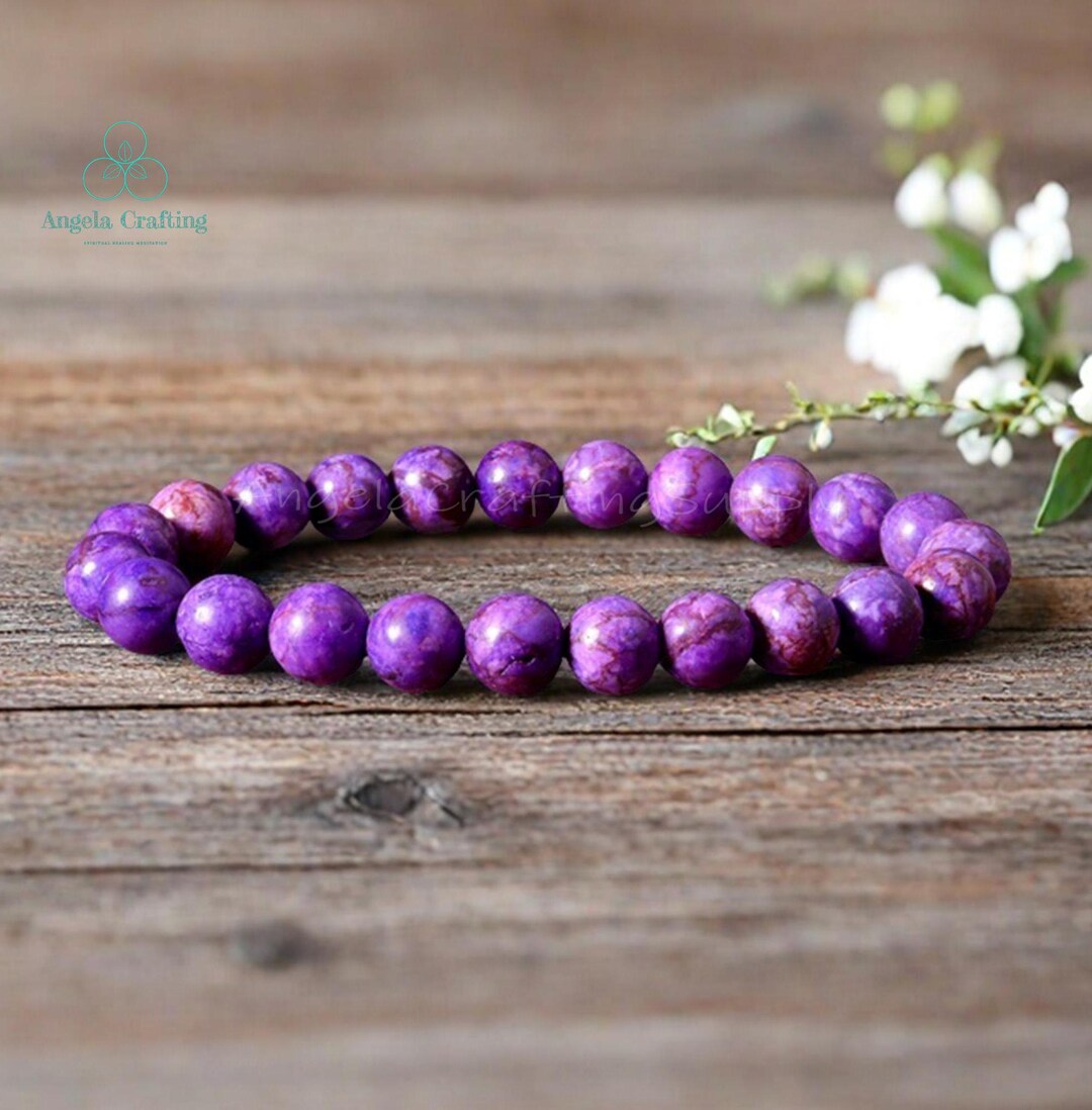 Natural Charoite Gemstone Bracelet , Healing Crystal Beads Bracelet ...