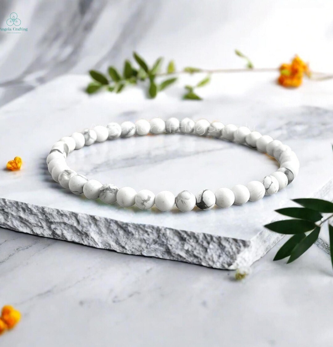 Delicate 4MM Howlite Minimalist Bracelet, Natural Howlite Stone ...