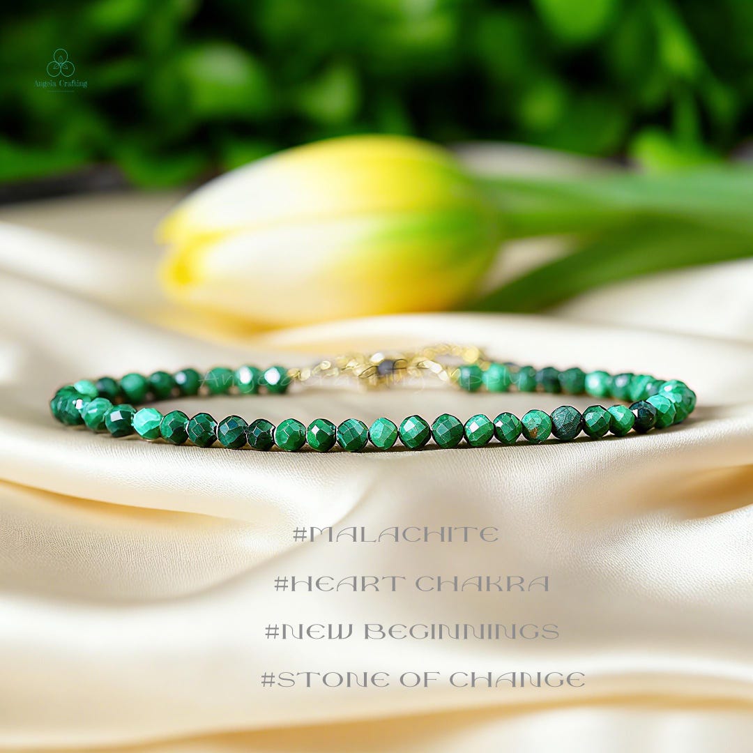 Healing Malachite Crystal Minimalist Bracelet, Natural Gemstone Dainty ...