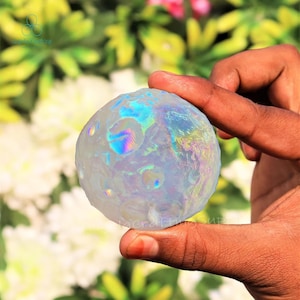 Rainbow Angel Aura Quartz Moon Sphere, Aura Quartz Crystal Sphere ...