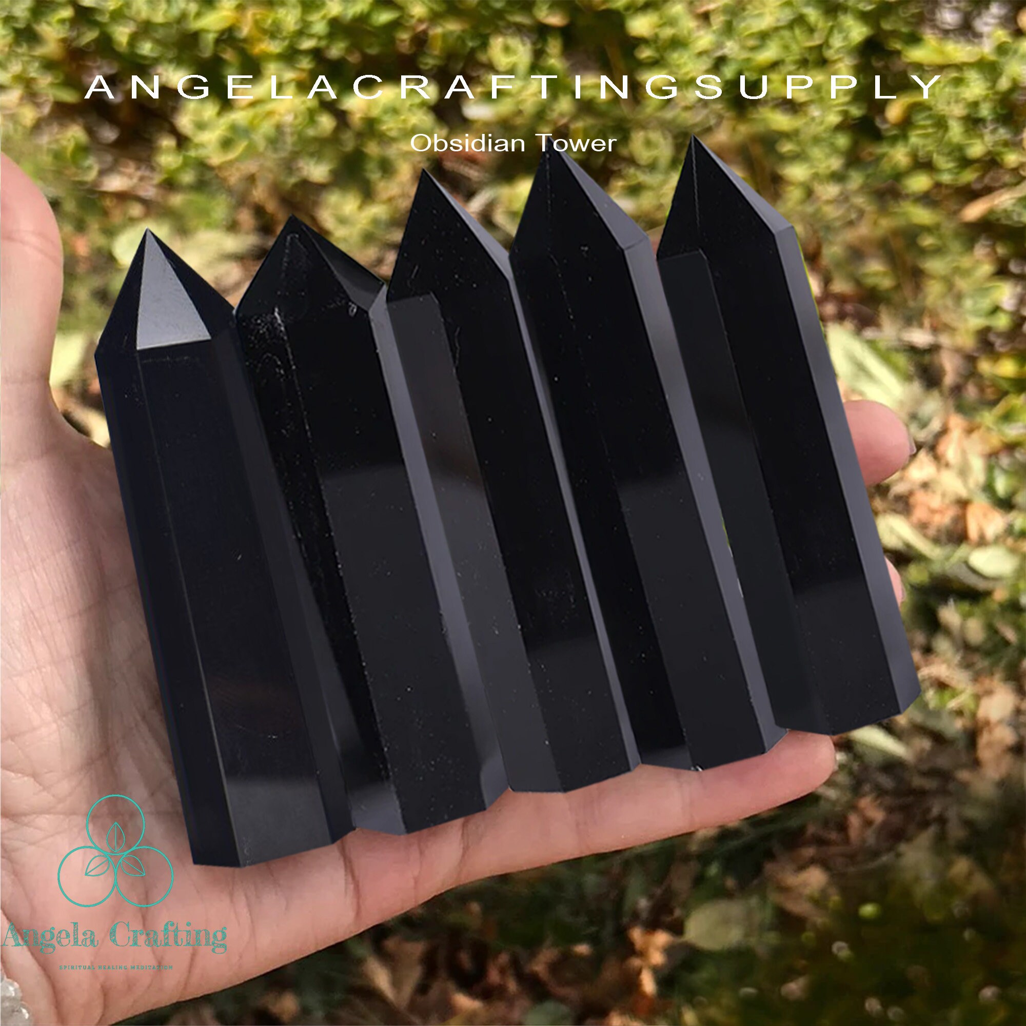 Black Obsidian Point Tower, Natural Obsidian Stone Obelisk Wand ...