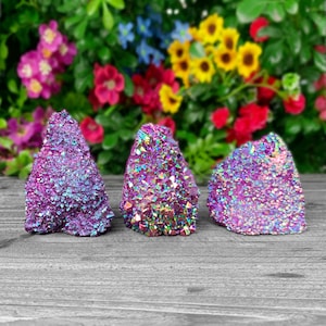 Purple Aura Quartz Cluster, Rainbow Aura Energy Crystal Cluster ...