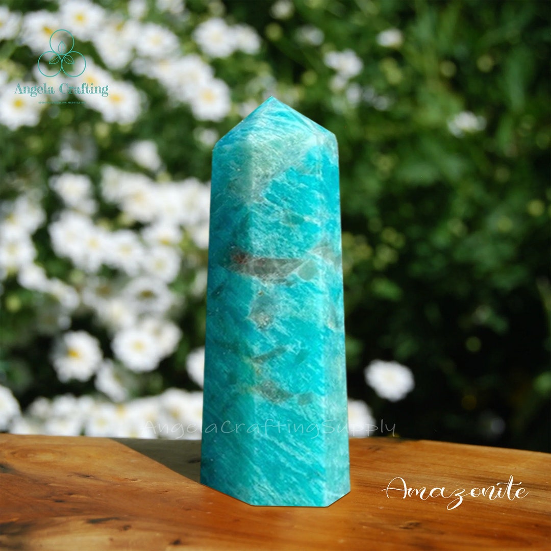 Amazonite Crystal Obelisk Tower Points, Hand Carved Crystal Reiki ...