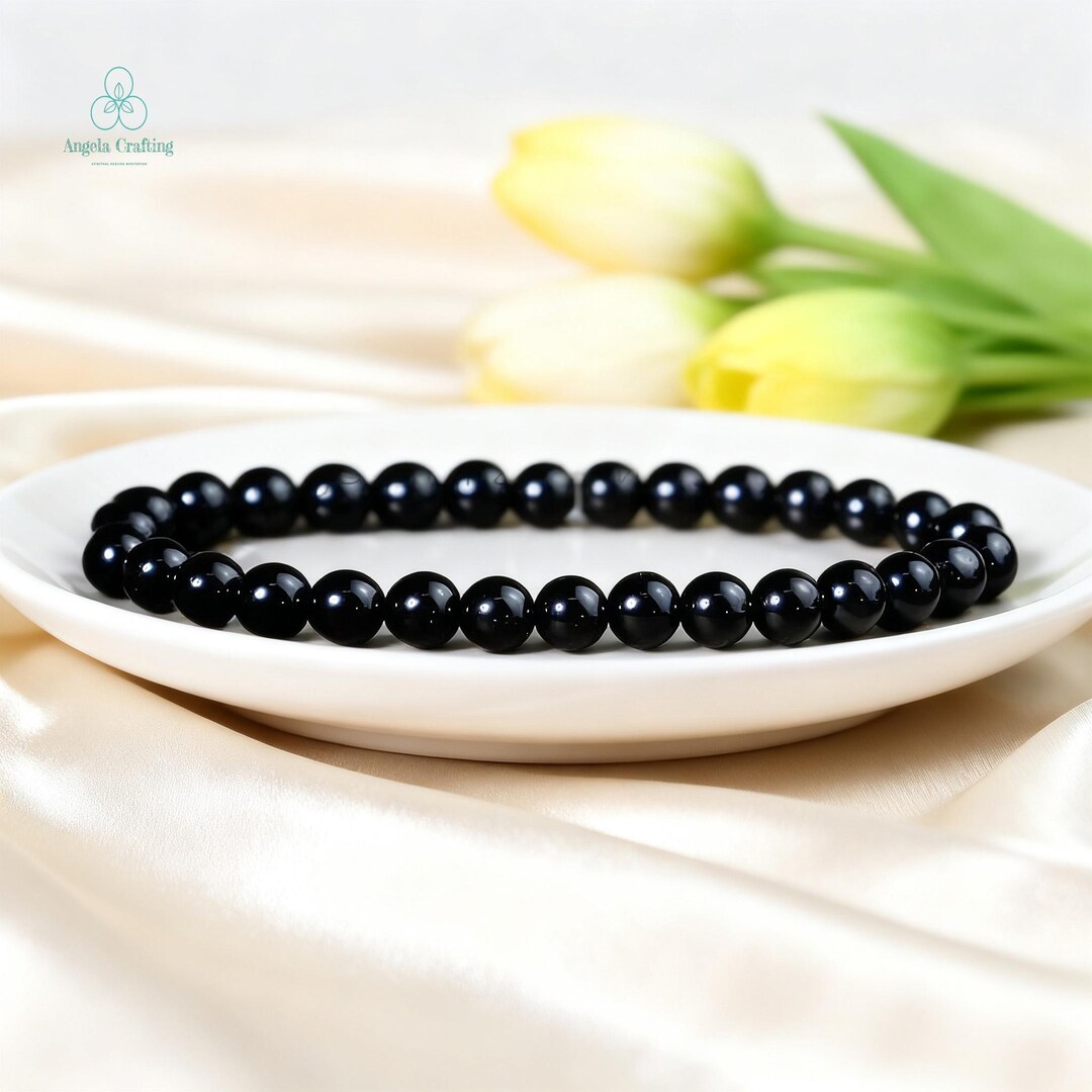 Healing Black Onyx Crystal Bracelet, Natural Genuine Gemstone Bracelet ...