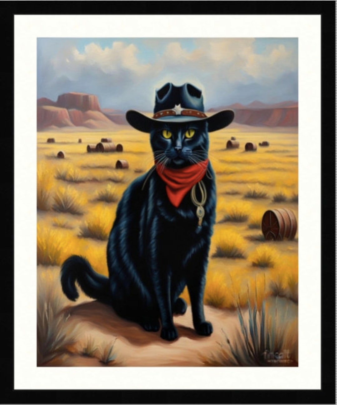 Cowboy Cat Print Limited Edition Print, Wester Black Cat Poster ...