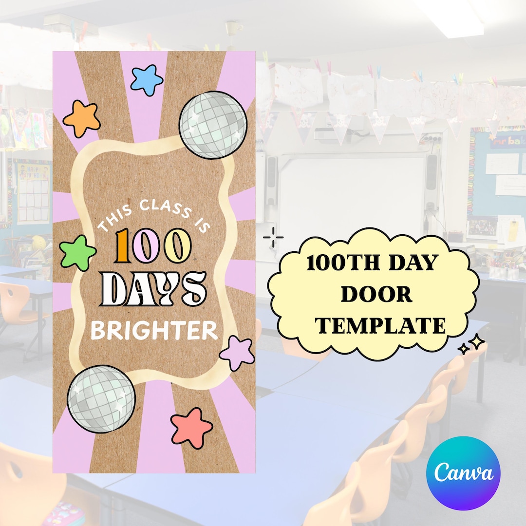 100th Day Classroom Door Banner Painted Template, Editable Teacher Sign ...