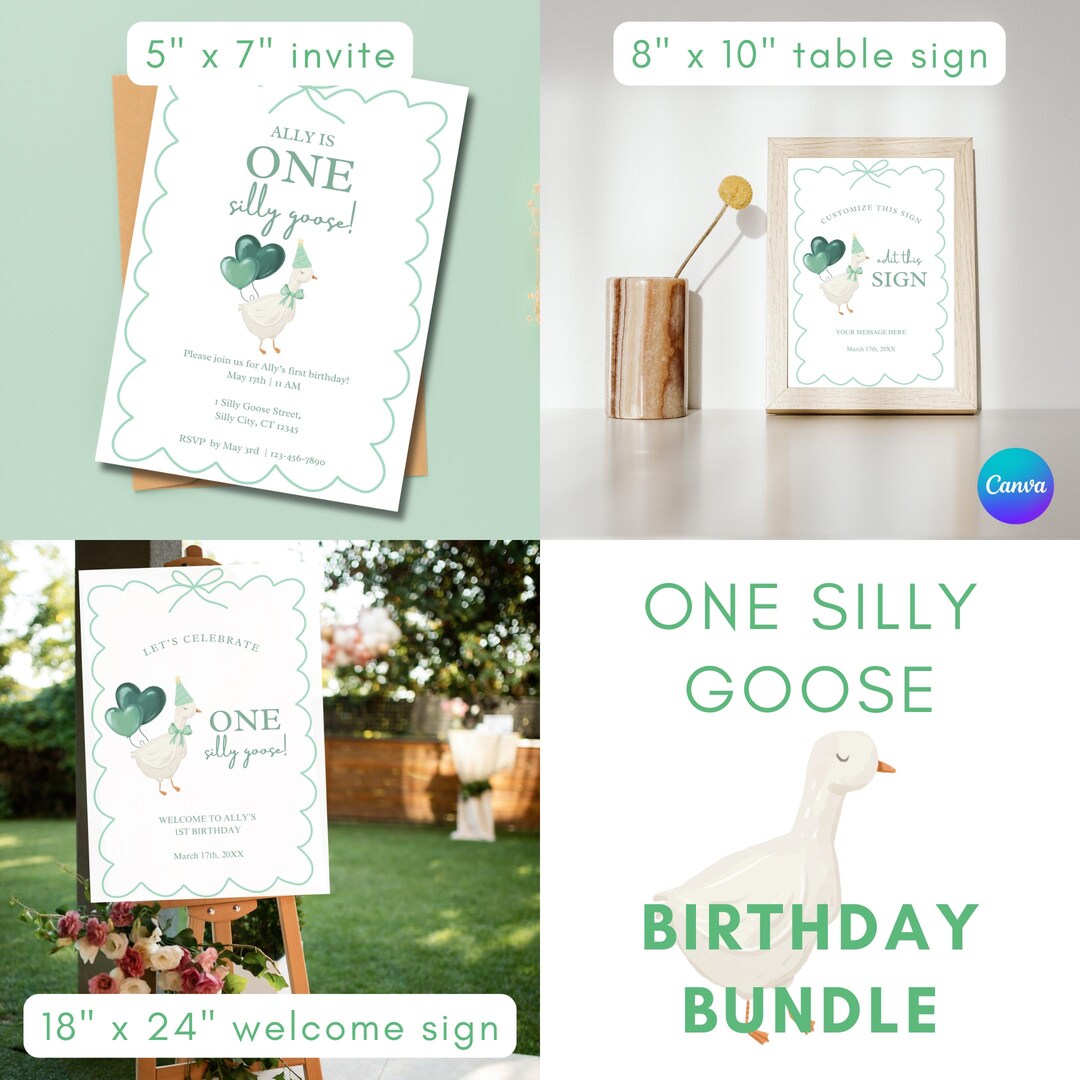One Silly Goose 1st Birthday Party Editable Templates Bundle: Editable ...