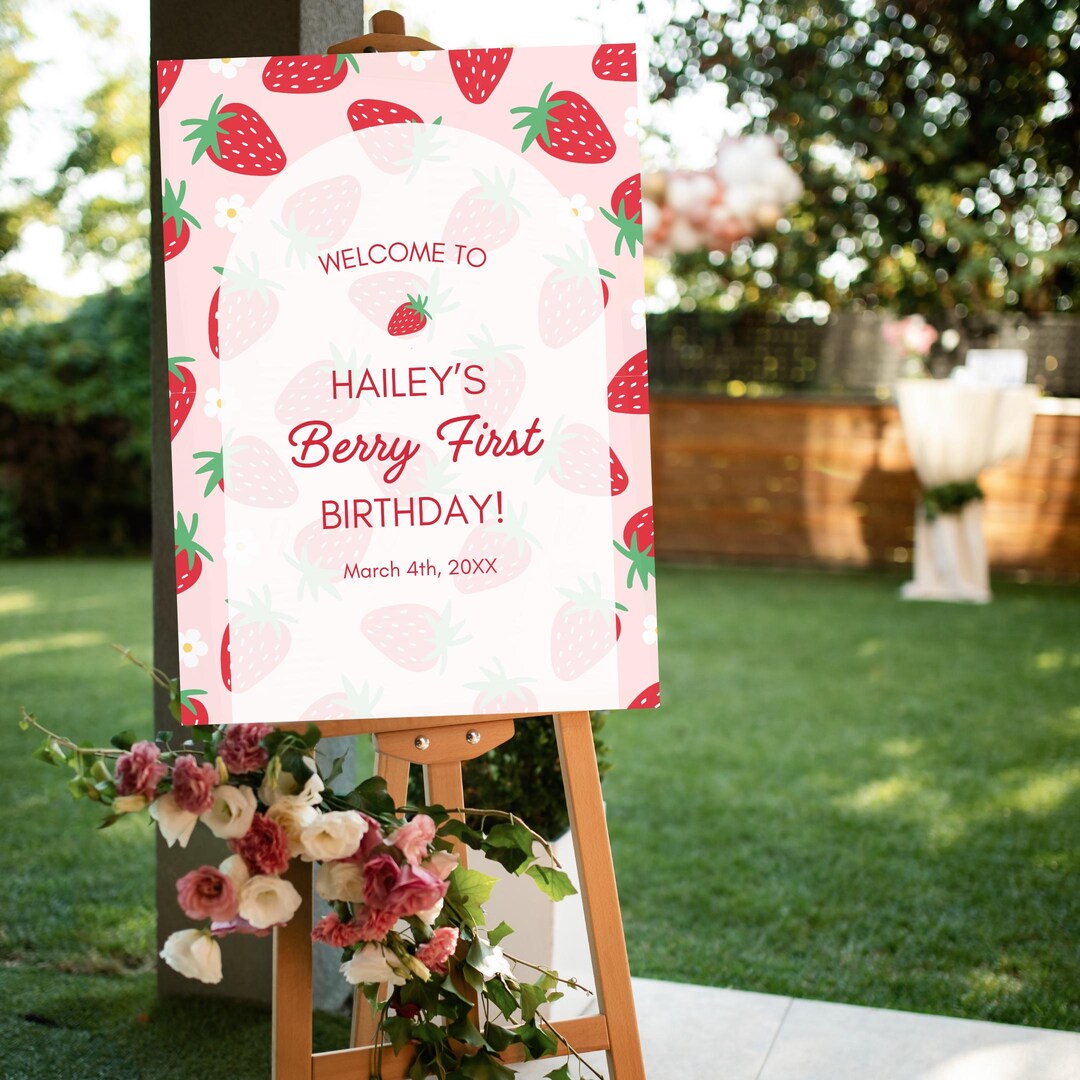 Berry First Birthday Party Welcome Sign: Editable Template (18"x24 ...