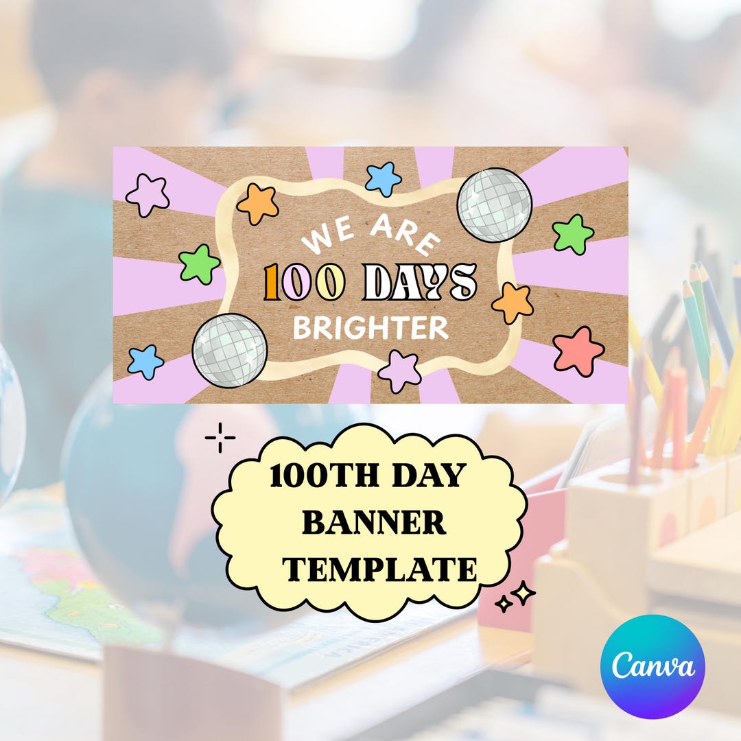 100th Day Classroom Banner Painted Template, Editable Teacher Sign ...