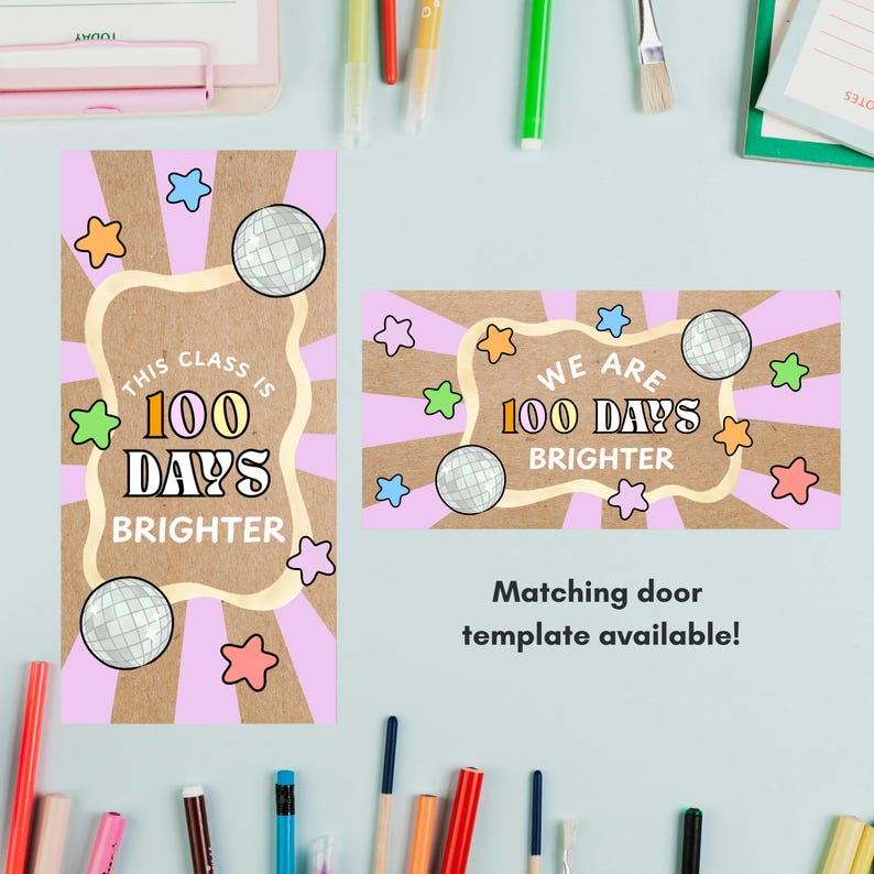 100th Day Classroom Banner Painted Template, Editable Teacher Sign ...