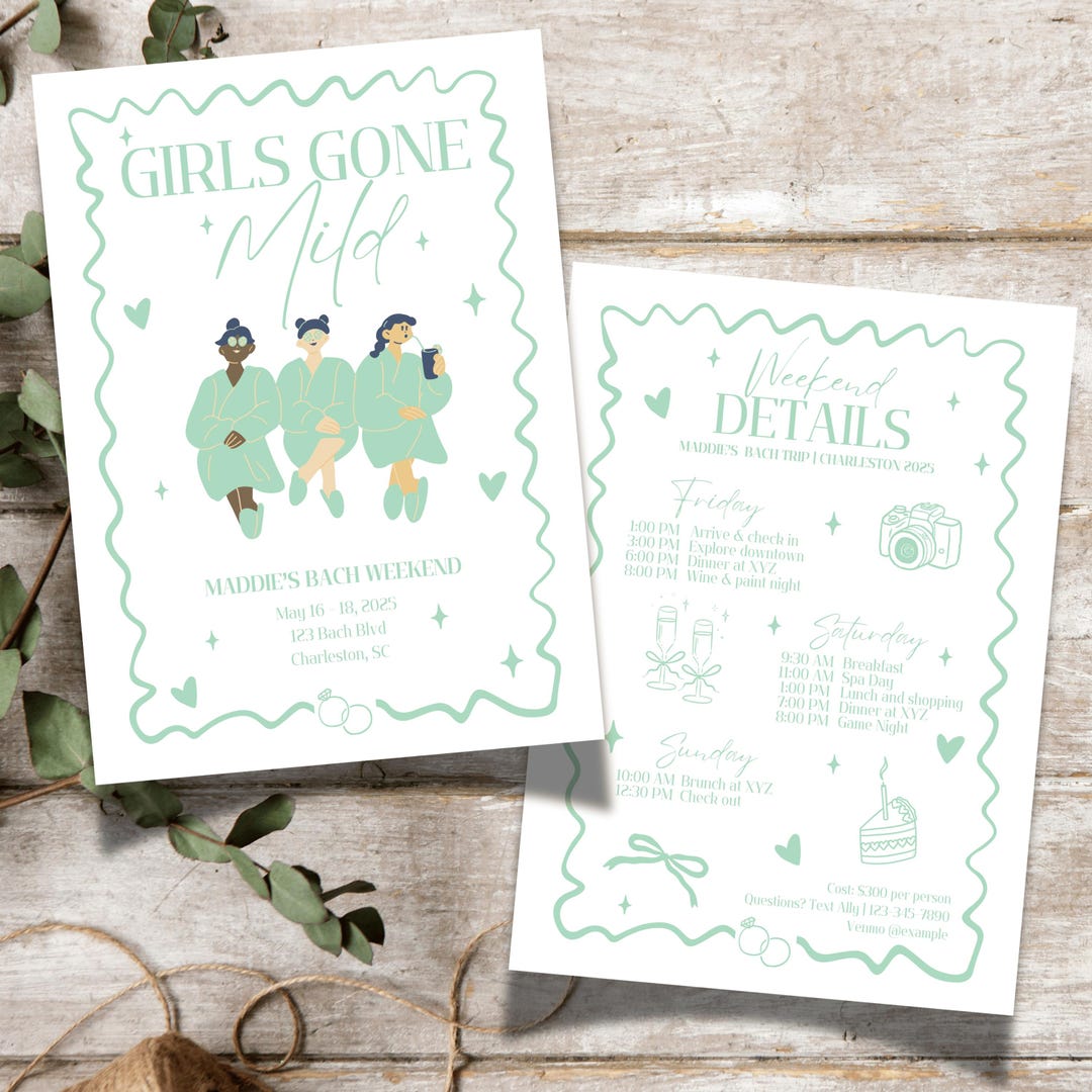 Bachelorette Itinerary Template: Girls Weekend Spa Day Editable on ...