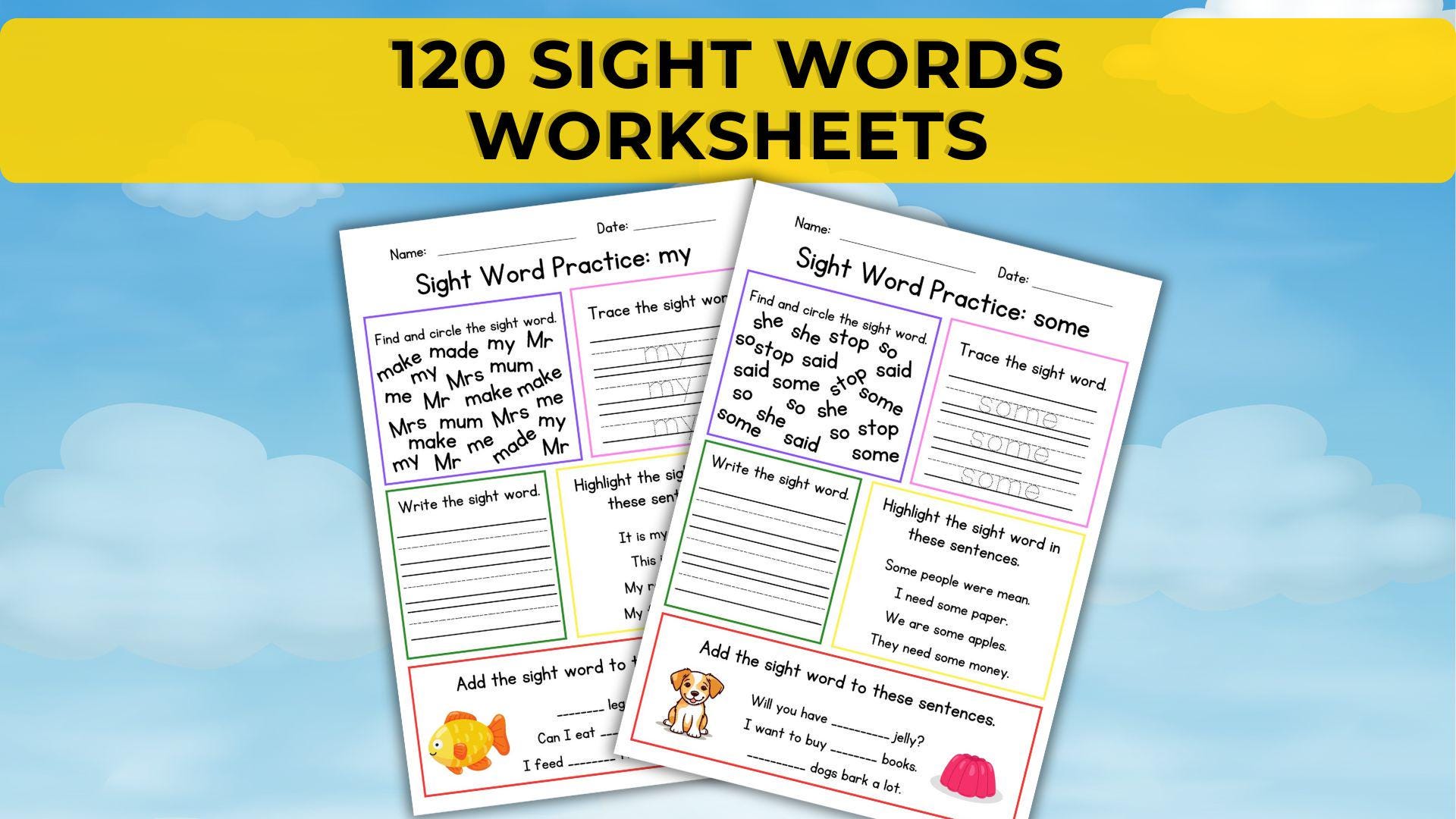 120 Sight Words Worksheets. 120 High Frequency Words. 120 Tricky Words ...