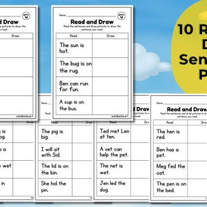 CVC Reading Worksheets Pdf | Short Stories, Sentence Match, Read, Draw ...