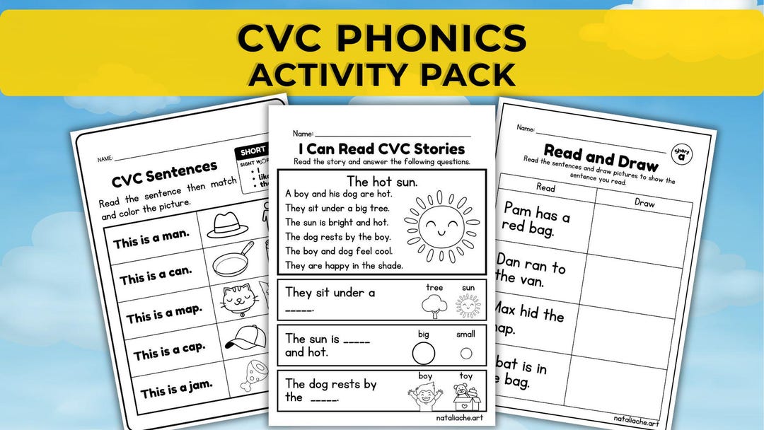 CVC Reading Worksheets Pdf | Short Stories, Sentence Match, Read, Draw ...