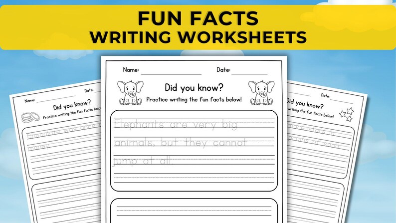 40 Fun Facts Worksheets for Kids. Body and Animals Facts. Tracing ...