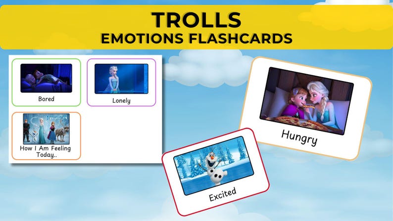 26 Frozen Emotions Flashcards. Printable Feelings Cards for Kids ...