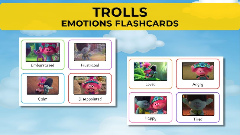 26 Trolls Emotions Flashcards. Printable Feelings Cards for Kids ...