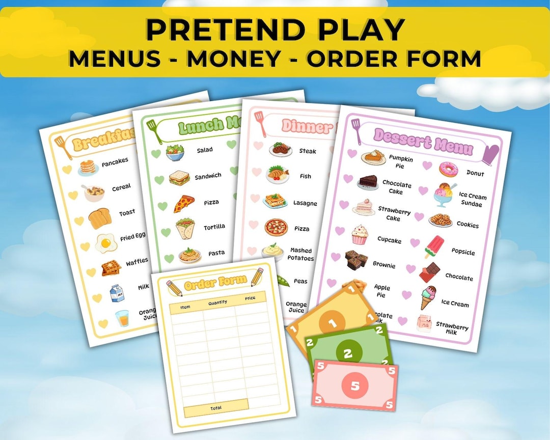 Pretend Play Restaurant Menus for Kids. Printable Dramatic Play ...