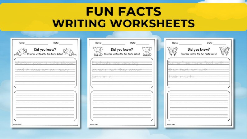 40 Fun Facts Worksheets for Kids. Body and Animals Facts. Tracing ...