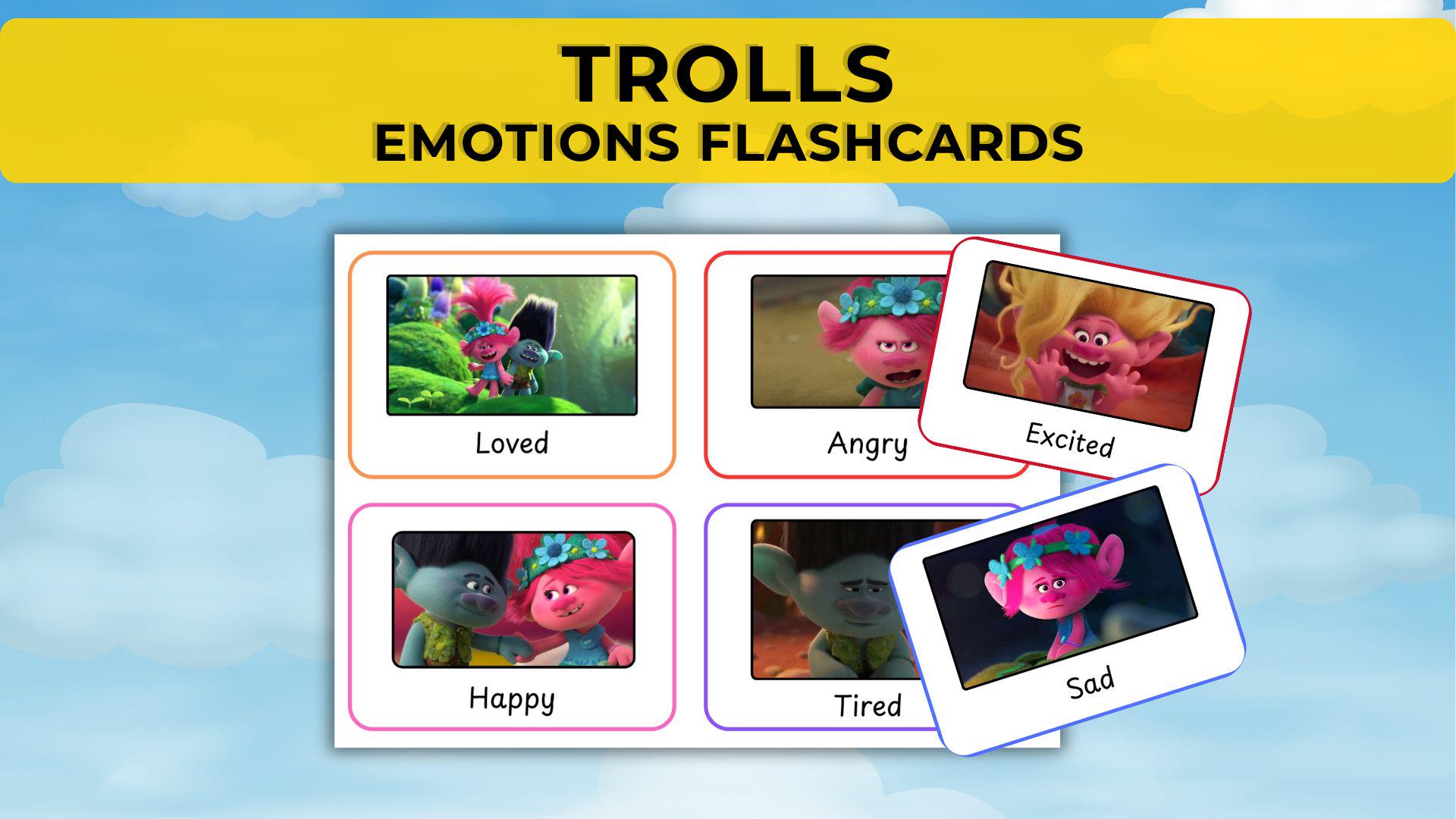 26 Trolls Emotions Flashcards. Printable Feelings Cards for Kids ...