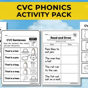 CVC Reading Worksheets Pdf | Short Stories, Sentence Match, Read, Draw ...